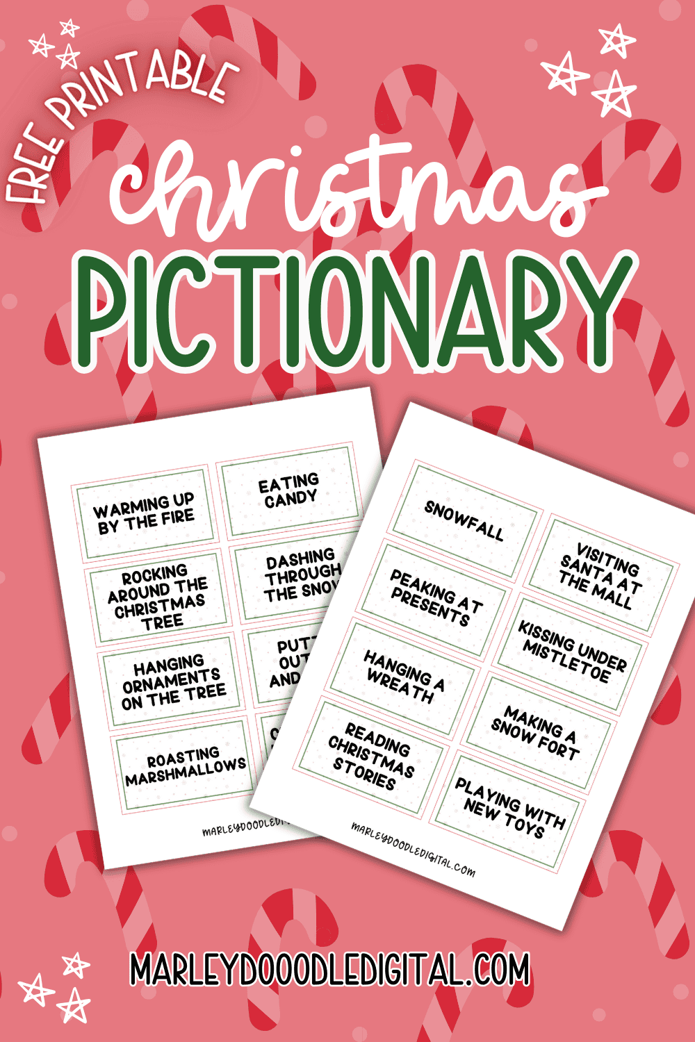 Free Christmas Pictionary Game (72 Printable Cards!) - Marley Doodle ...
