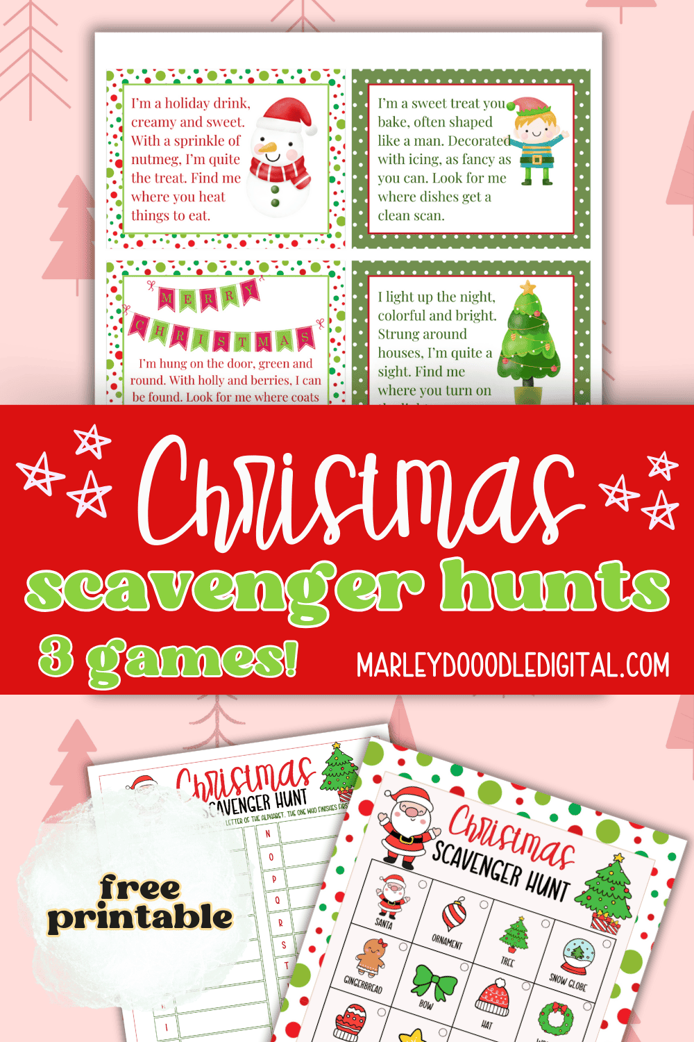 Fun Free Kids Christmas Scavenger Hunt -3 Printable Versions - Marley ...