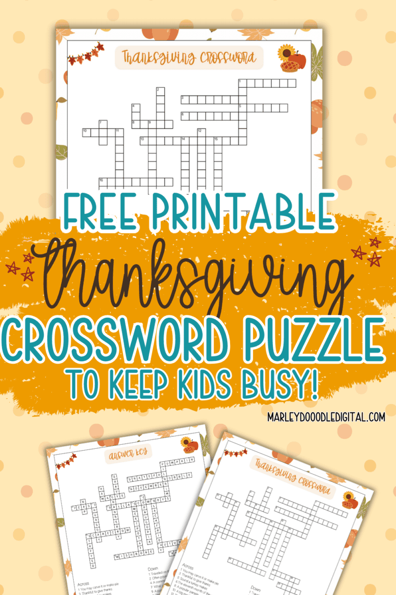 Fun Free Printable Thanksgiving Crossword Puzzle (With Key) - Marley ...