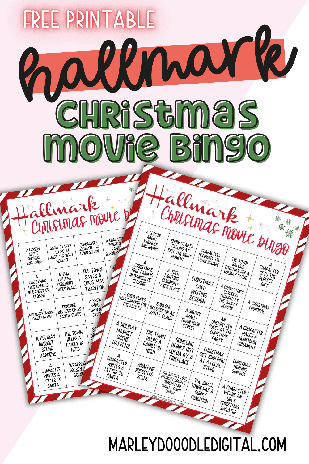 Free Printable Hallmark Christmas Movie Bingo Cards - Marley Doodle Digital