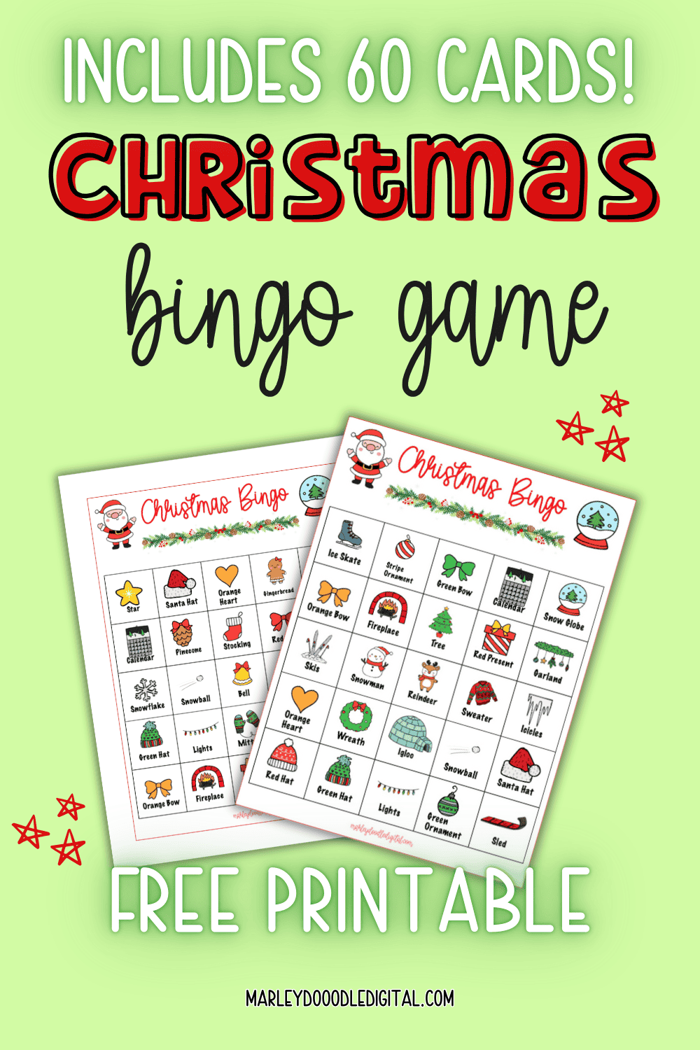 Free Printable Christmas Bingo Game with 60 Unique Cards! - Marley ...