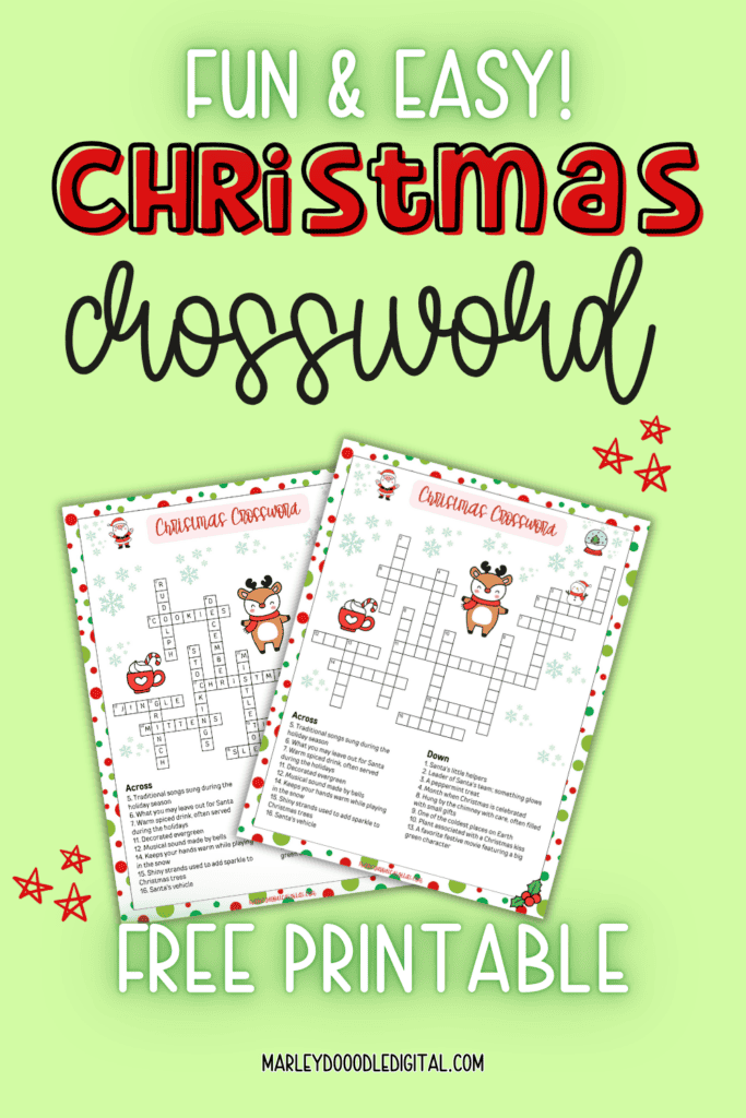 Festive Christmas Crossword Puzzle Printable (Free!) - Marley Doodle ...