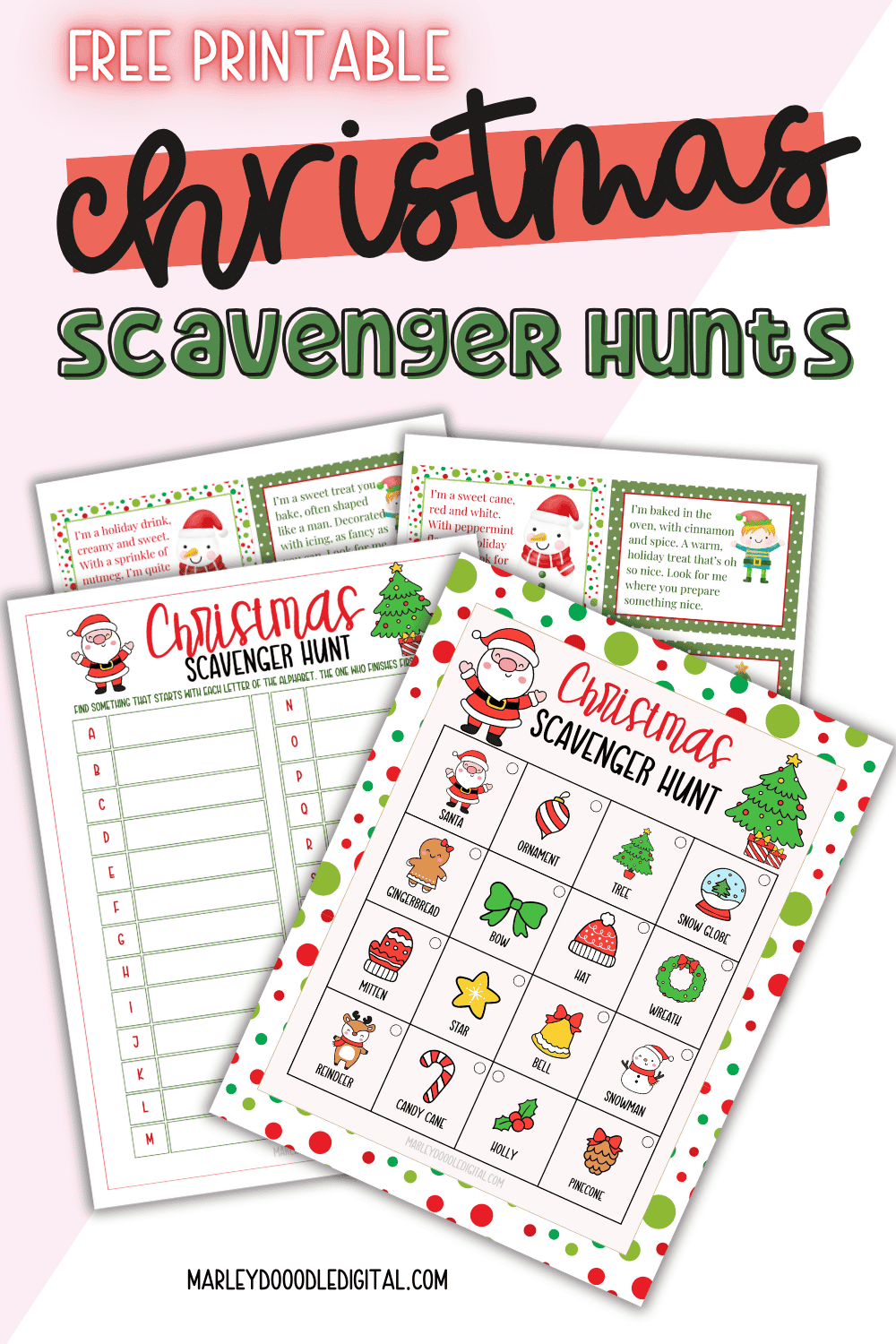 Fun Free Kids Christmas Scavenger Hunt -3 Printable Versions - Marley ...