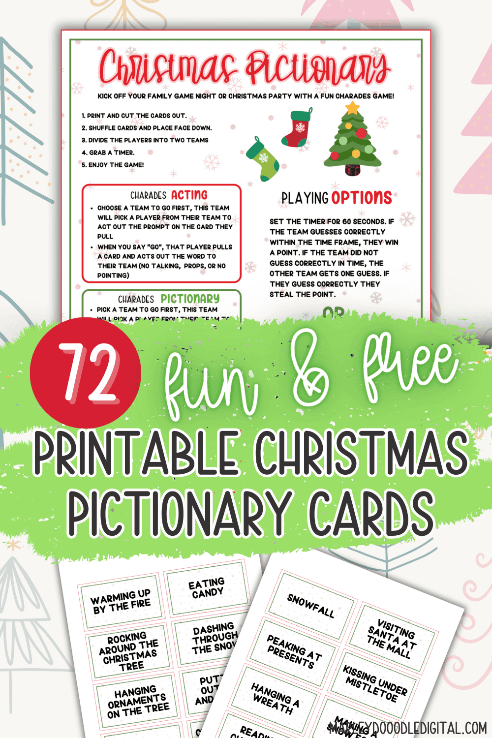 Free Christmas Pictionary Game (72 Printable Cards!) - Marley Doodle ...