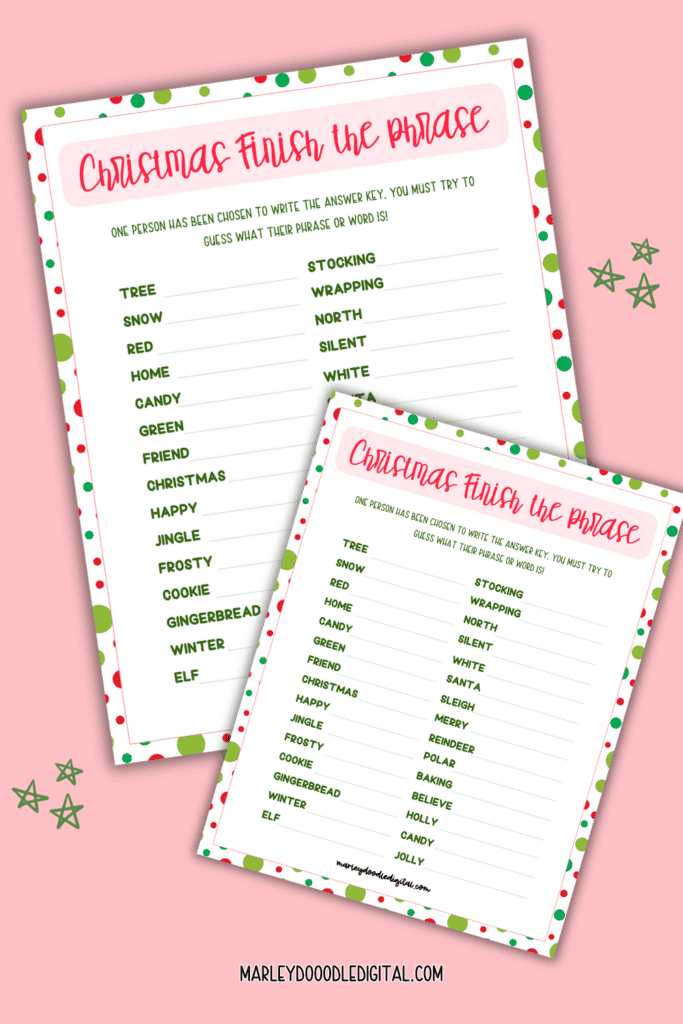 Fun Christmas Finish the Phrase Game (Free Printable!) - Marley Doodle ...