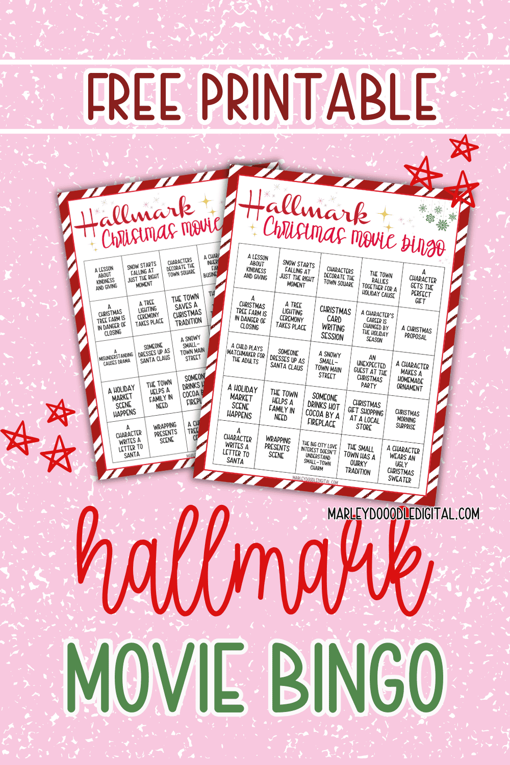 Free Printable Hallmark Christmas Movie Bingo Cards - Marley Doodle Digital