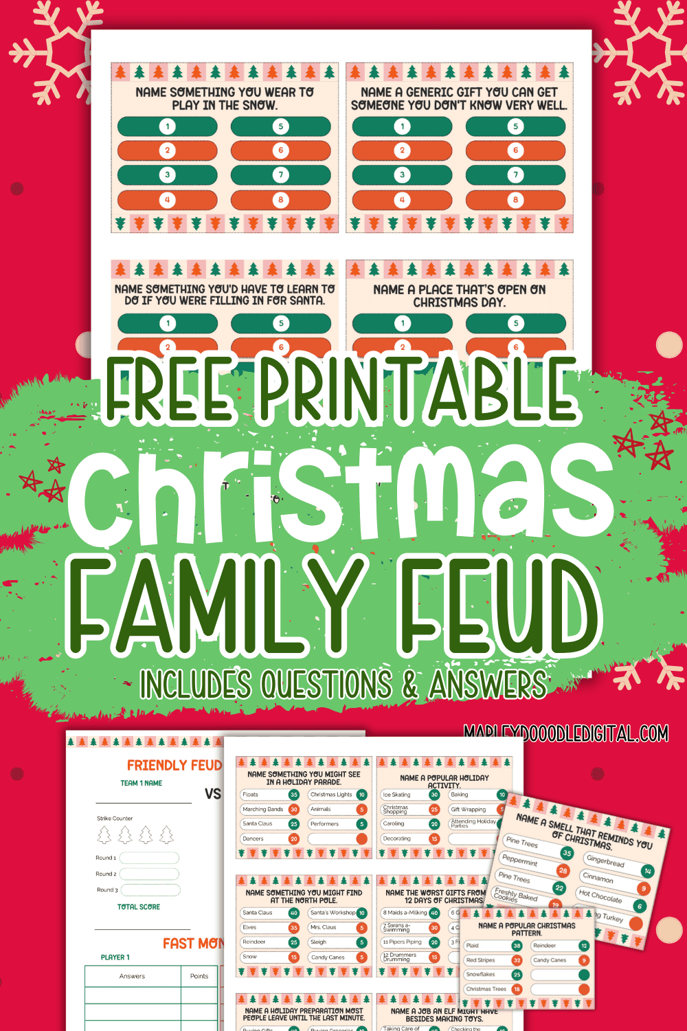Christmas Family Feud Game - 50+ Free Printable Questions - Marley ...