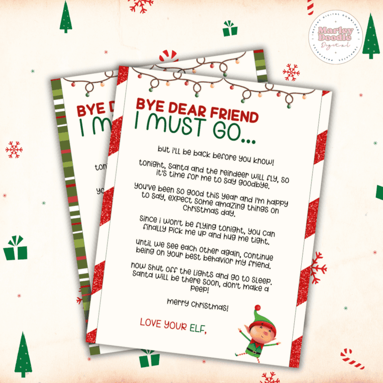 Cute Elf Goodbye Letter Free Printable - 3 To Choose From! - Marley ...
