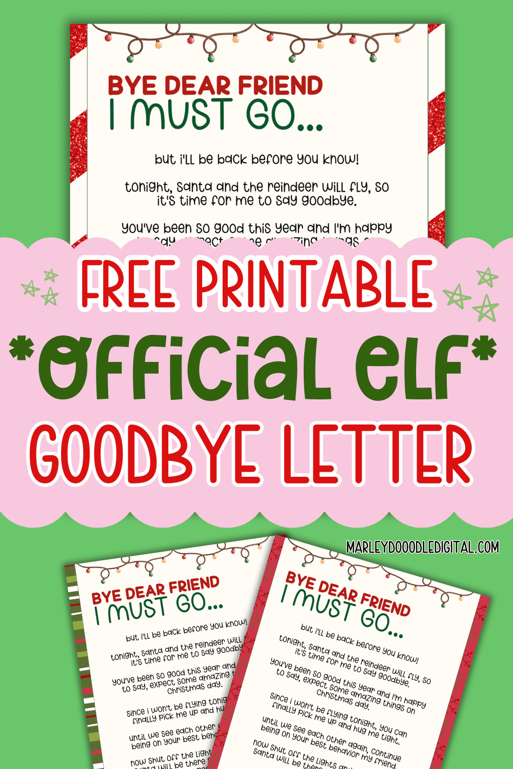 Cute Elf Goodbye Letter Free Printable - 3 To Choose From! - Marley ...