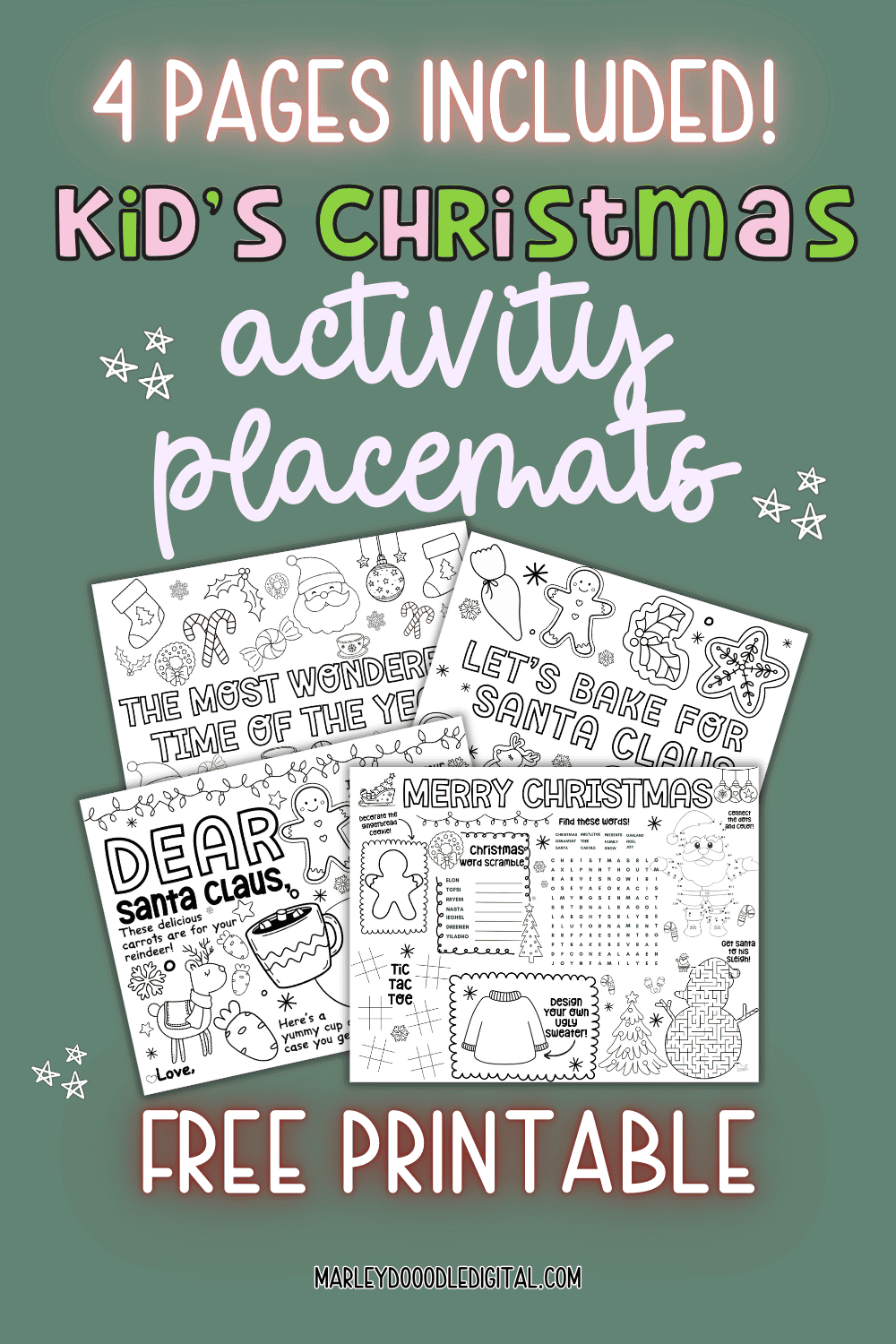 Cute and Free Printable Kids Christmas Activity Placemats - Marley ...