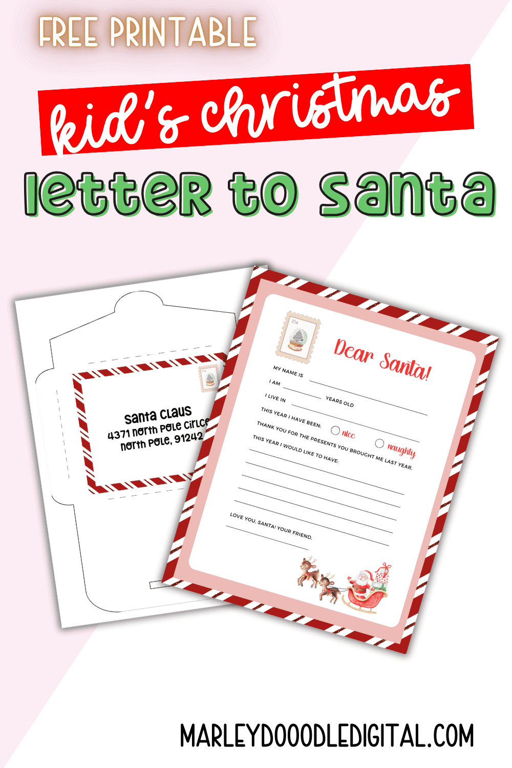 Free Printable Letter to Santa Claus and Envelope - Marley Doodle Digital
