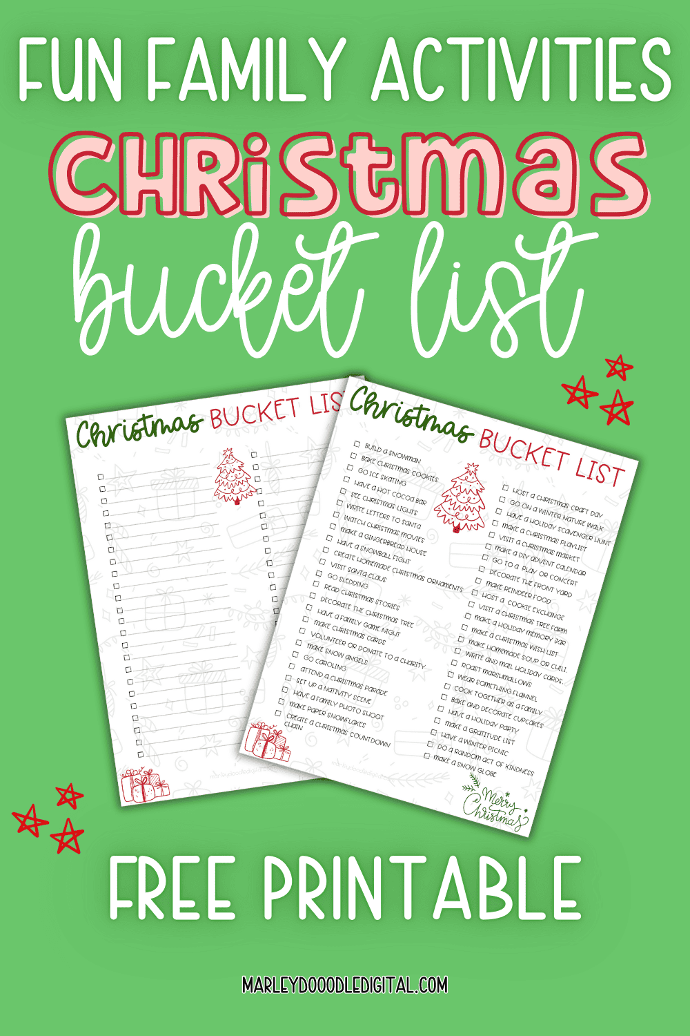 Ultimate Christmas Bucket List - Free Printable - Marley Doodle Digital