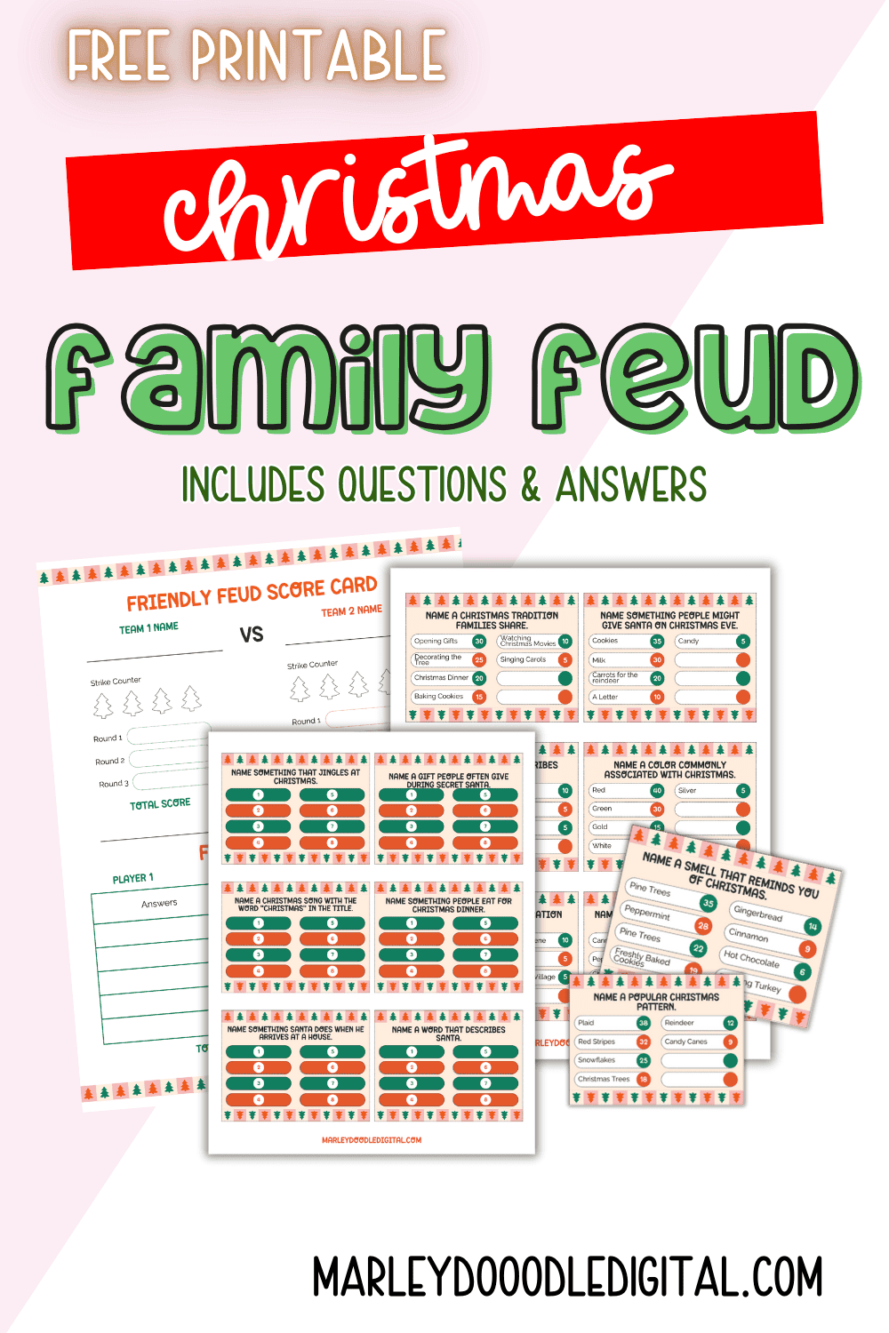 Christmas Family Feud Game - 50+ Free Printable Questions - Marley ...