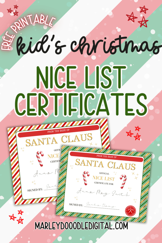 Official Santa Nice List Certificate - Free Printable - Marley Doodle ...