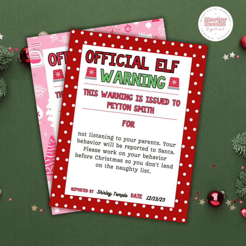 Free Official Elf Warning Letter Printable for Bad Behavior - Marley ...