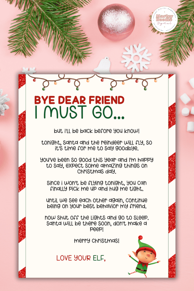 Cute Elf Goodbye Letter Free Printable - 3 To Choose From! - Marley ...