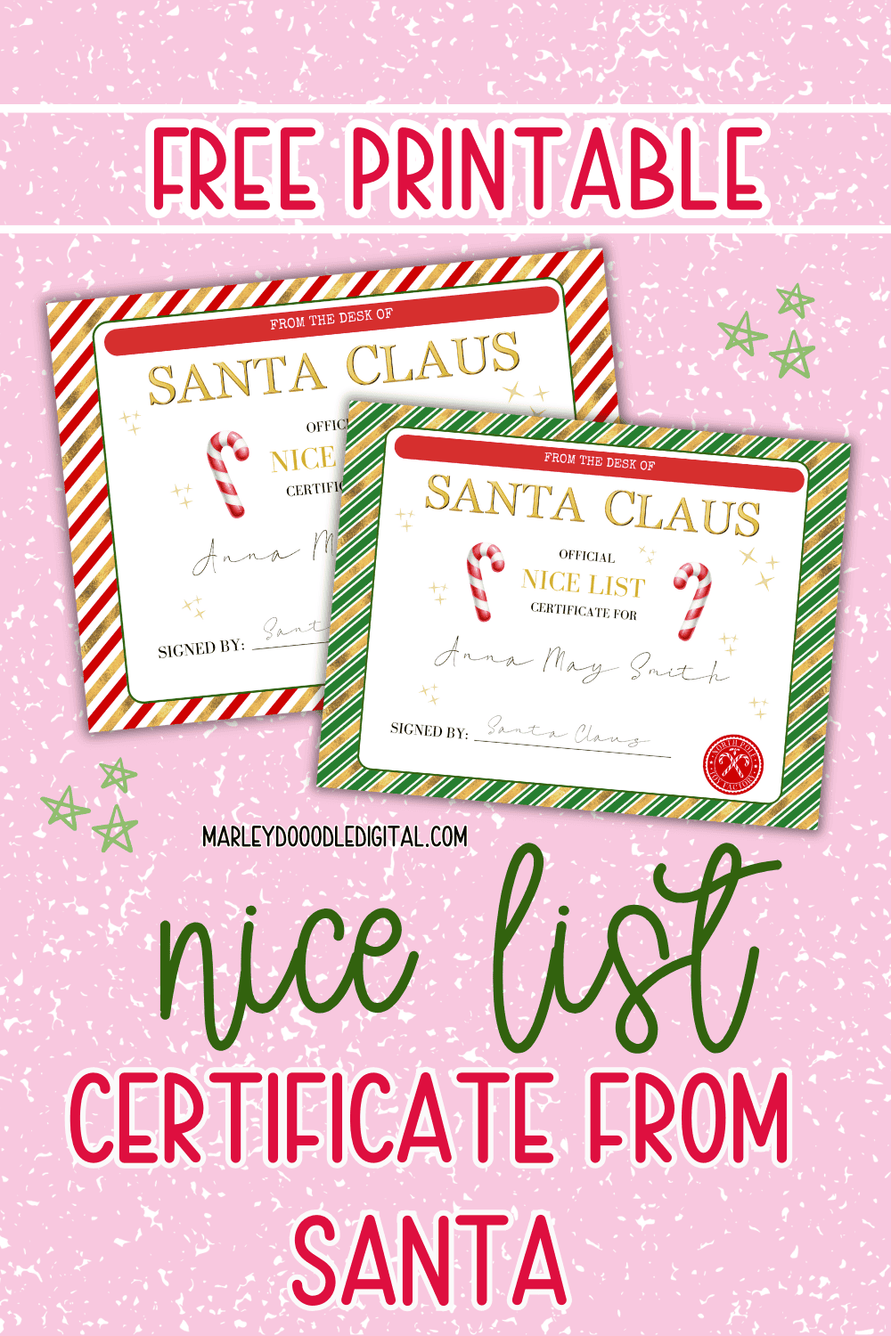 Official Santa Nice List Certificate - Free Printable - Marley Doodle ...
