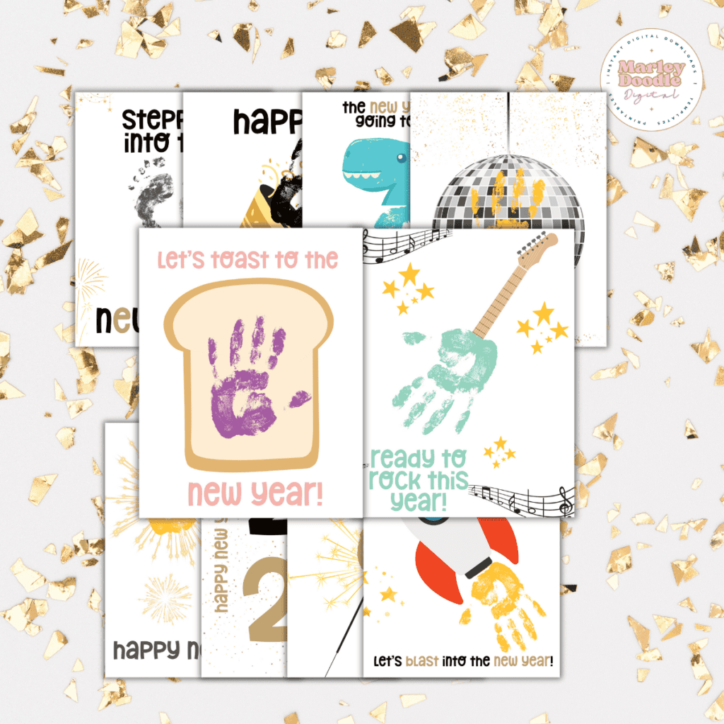 10 Fun Kids New Year's Handprint Art Printables (Free) - Marley Doodle ...