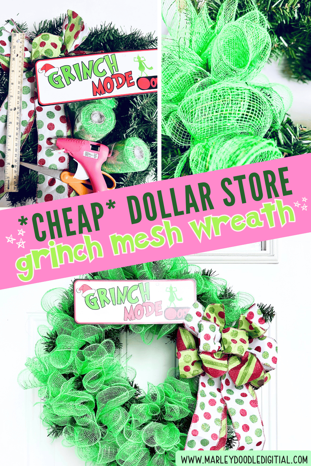 Easy DIY Grinch Mesh Wreath - Marley Doodle Digital