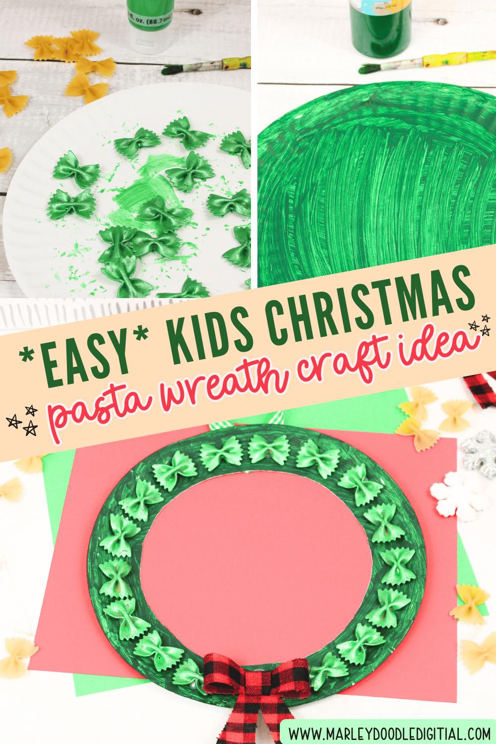 Kids Christmas Pasta Wreath Craft - Marley Doodle Digital
