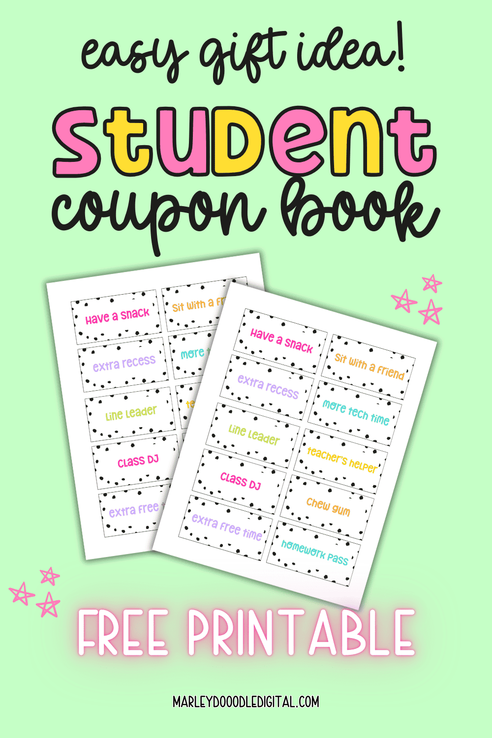 Free Printable Student Reward Coupons - Marley Doodle Digital