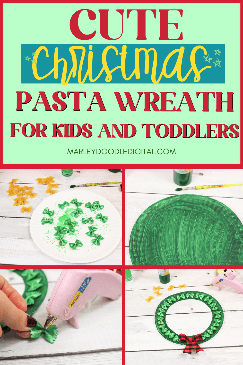 Kids Christmas Pasta Wreath Craft - Marley Doodle Digital