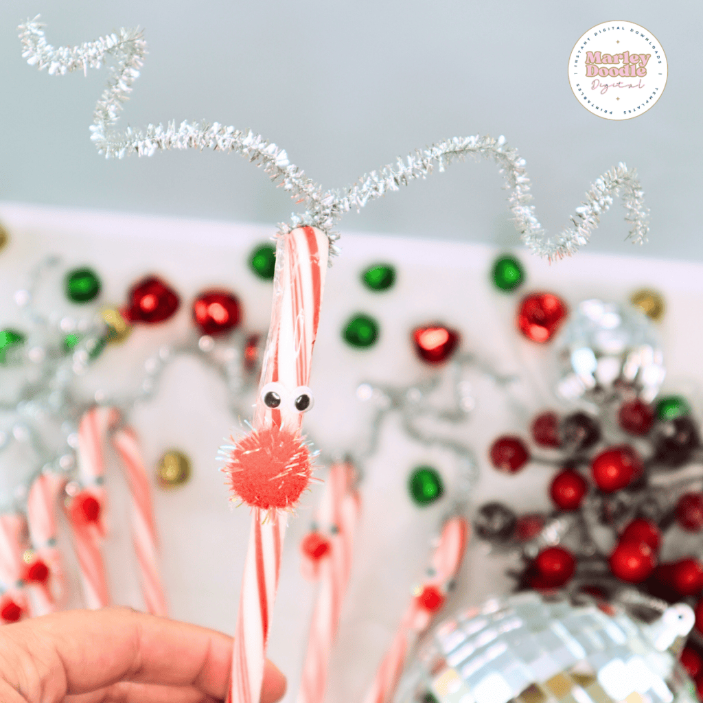 DIY Candy Cane Reindeer - Free Printable Tags - Marley Doodle Digital