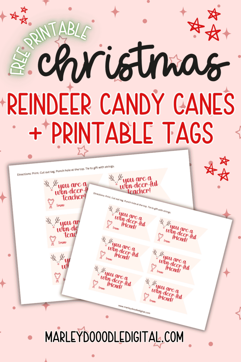 DIY Candy Cane Reindeer - Free Printable Tags - Marley Doodle Digital
