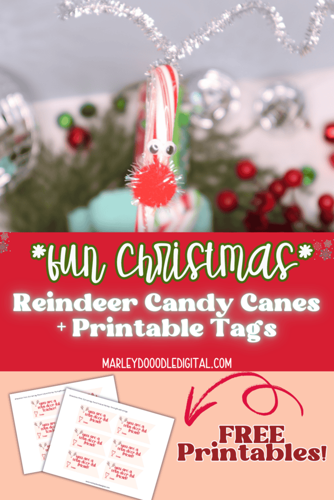 DIY Candy Cane Reindeer - Free Printable Tags - Marley Doodle Digital