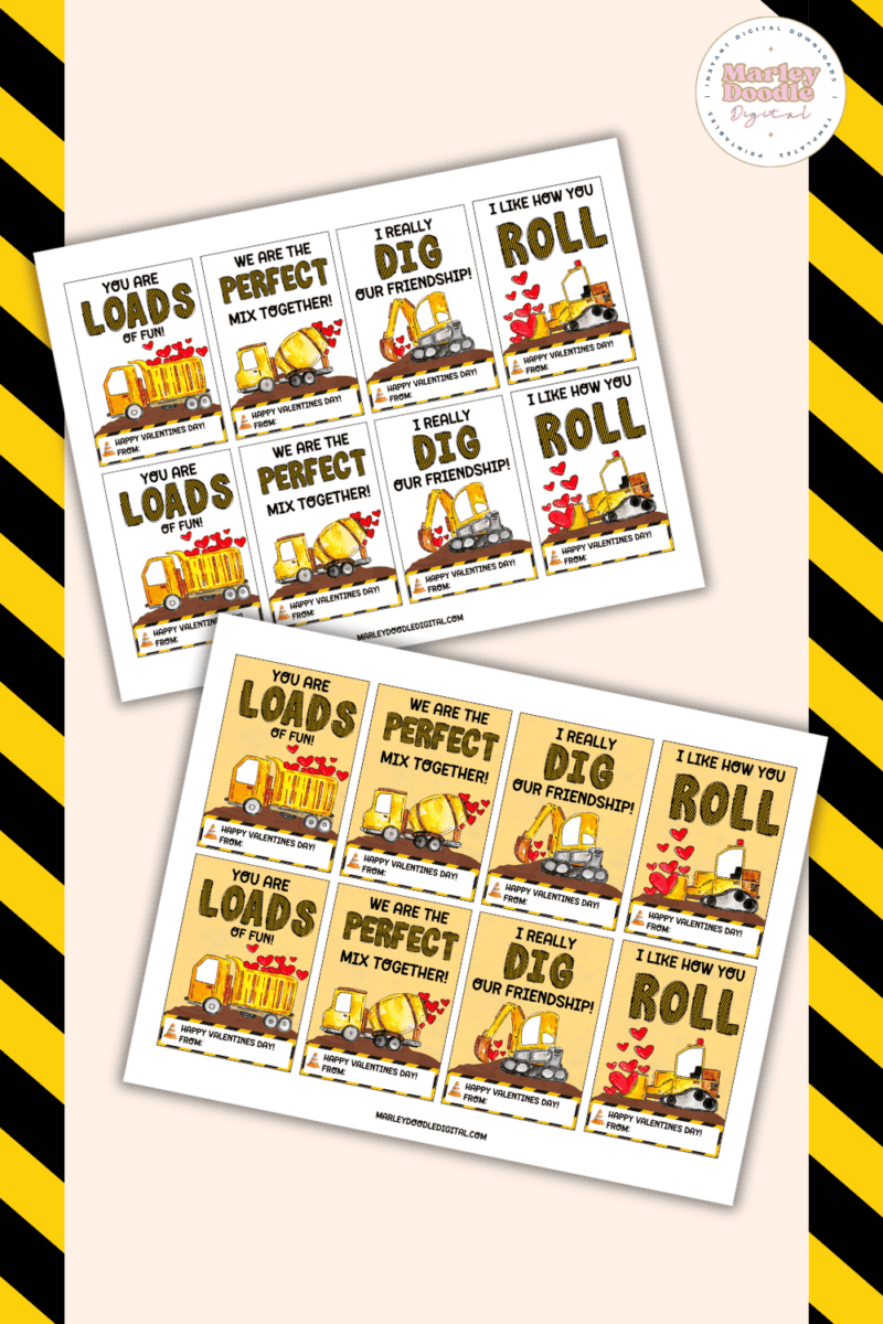 Free Printable Construction Valentine’s Day Cards for Kids - Marley ...