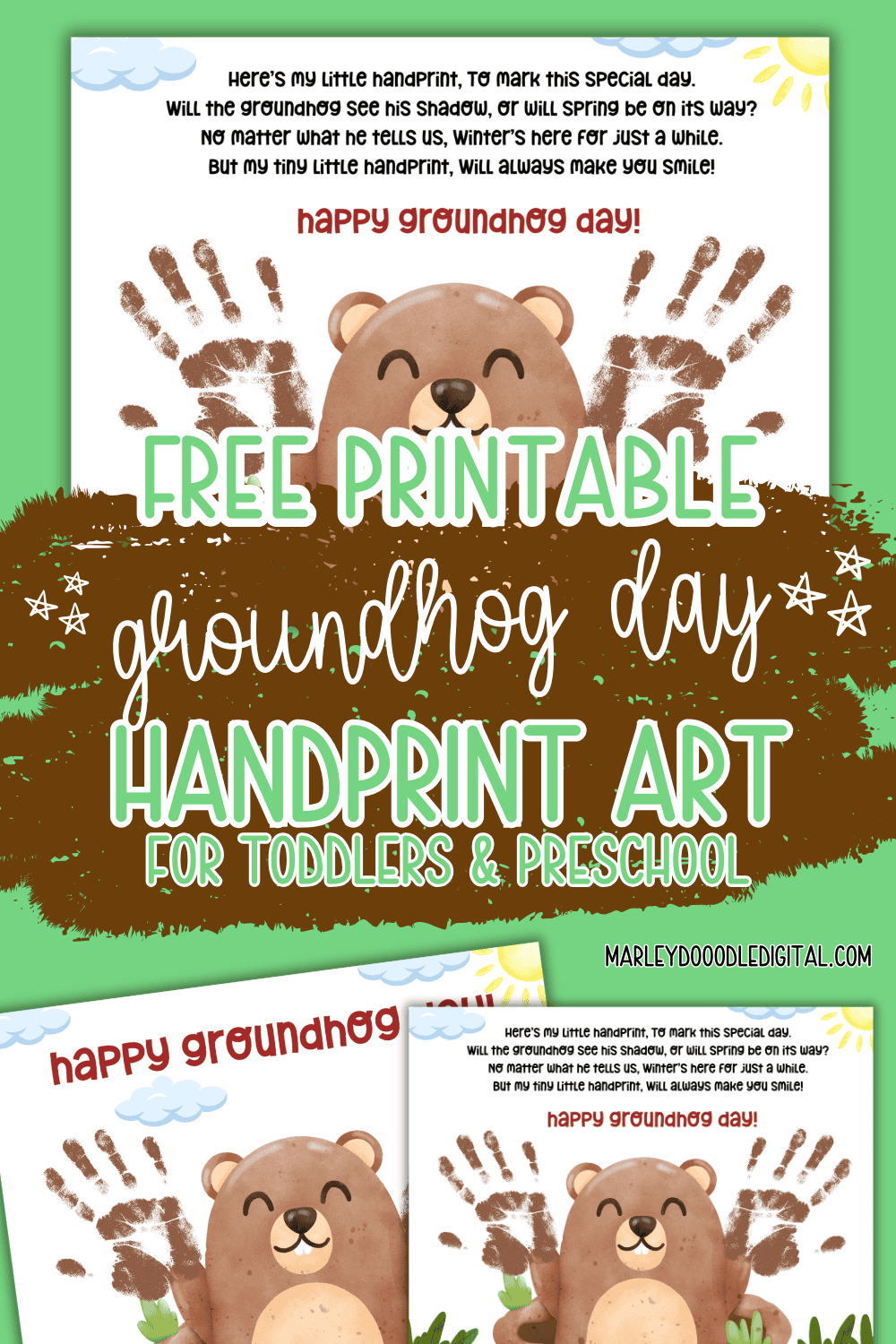 2 Cute & Fun Groundhog Handprint Art Printables - Marley Doodle Digital