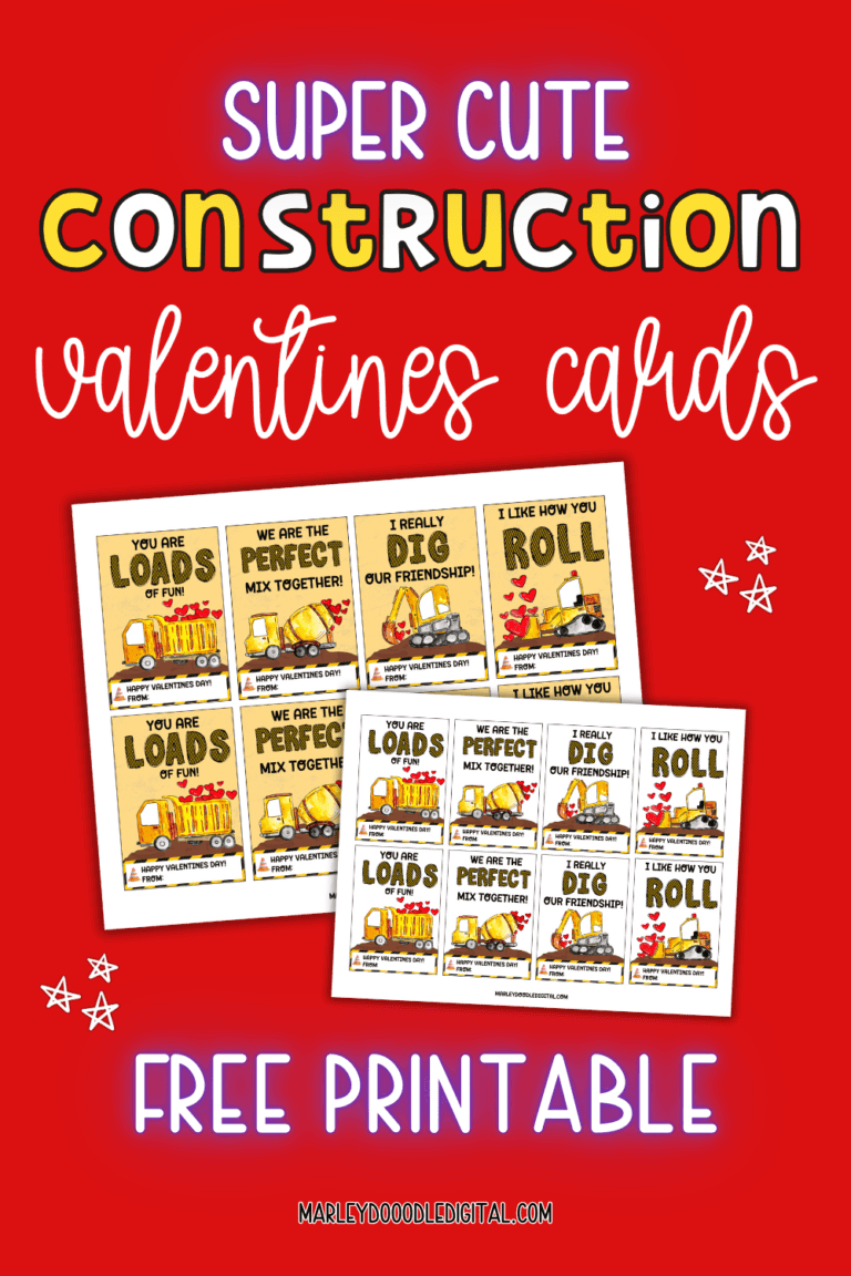 Free Printable Construction Valentine’s Day Cards for Kids - Marley ...