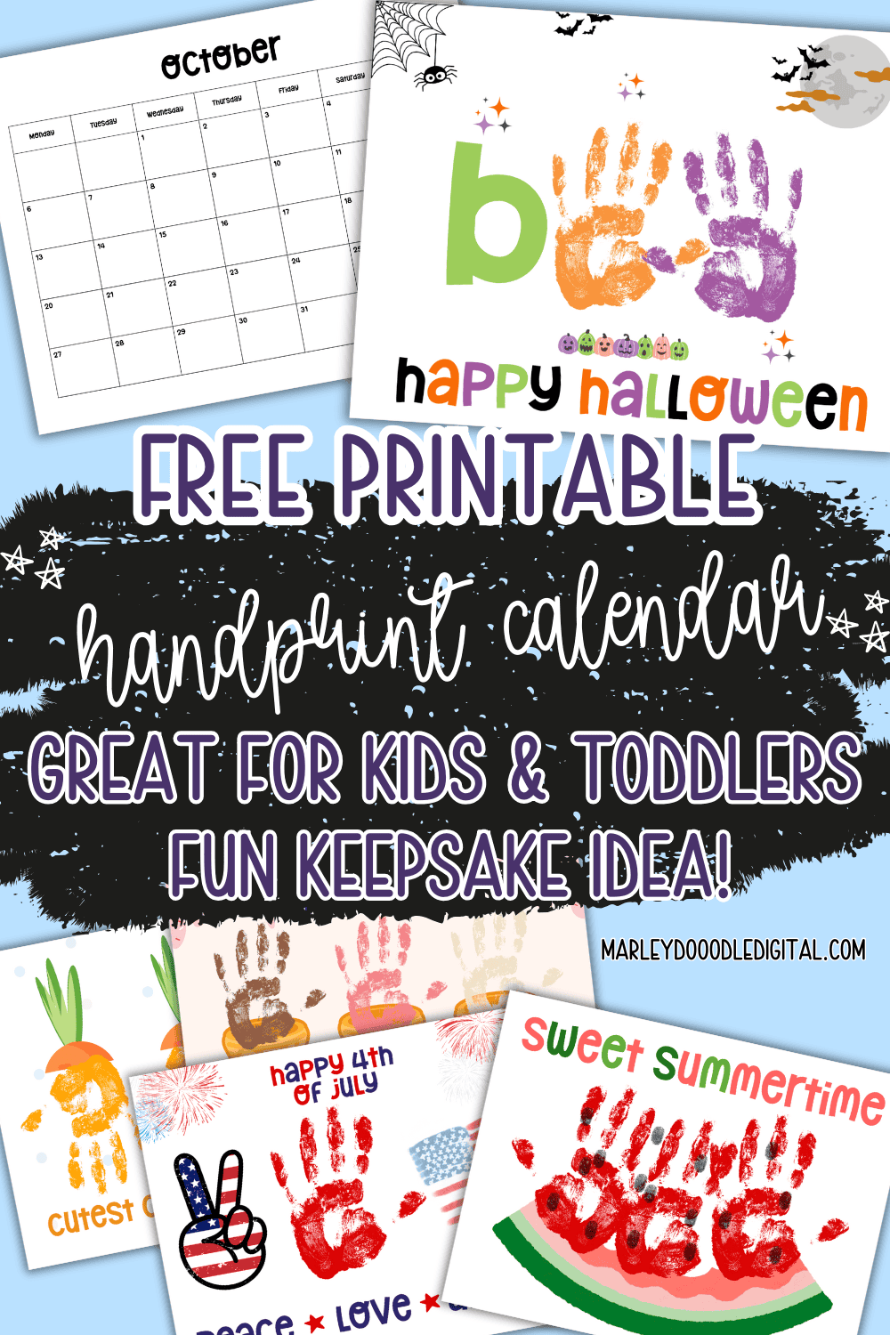 2025 Cute & Free 12 Month Handprint Art Calendar - Marley Doodle Digital