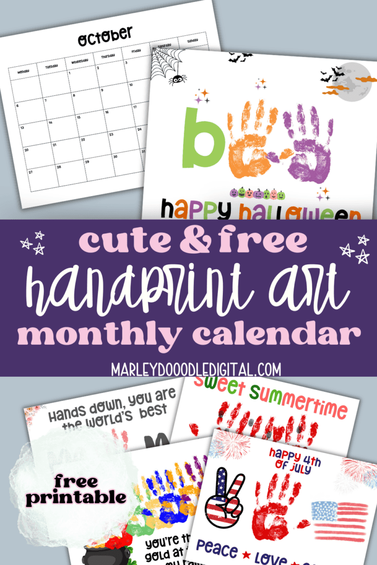 2025 Cute & Free 12 Month Handprint Art Calendar - Marley Doodle Digital