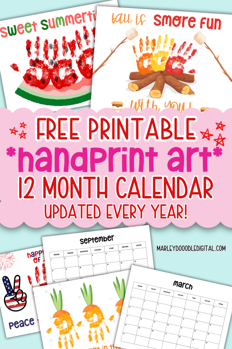 2026 Cute & Free 12 Month Handprint Art Calendar - Marley Doodle Digital