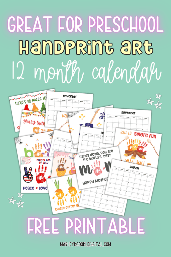 2026 Cute & Free 12 Month Handprint Art Calendar - Marley Doodle Digital