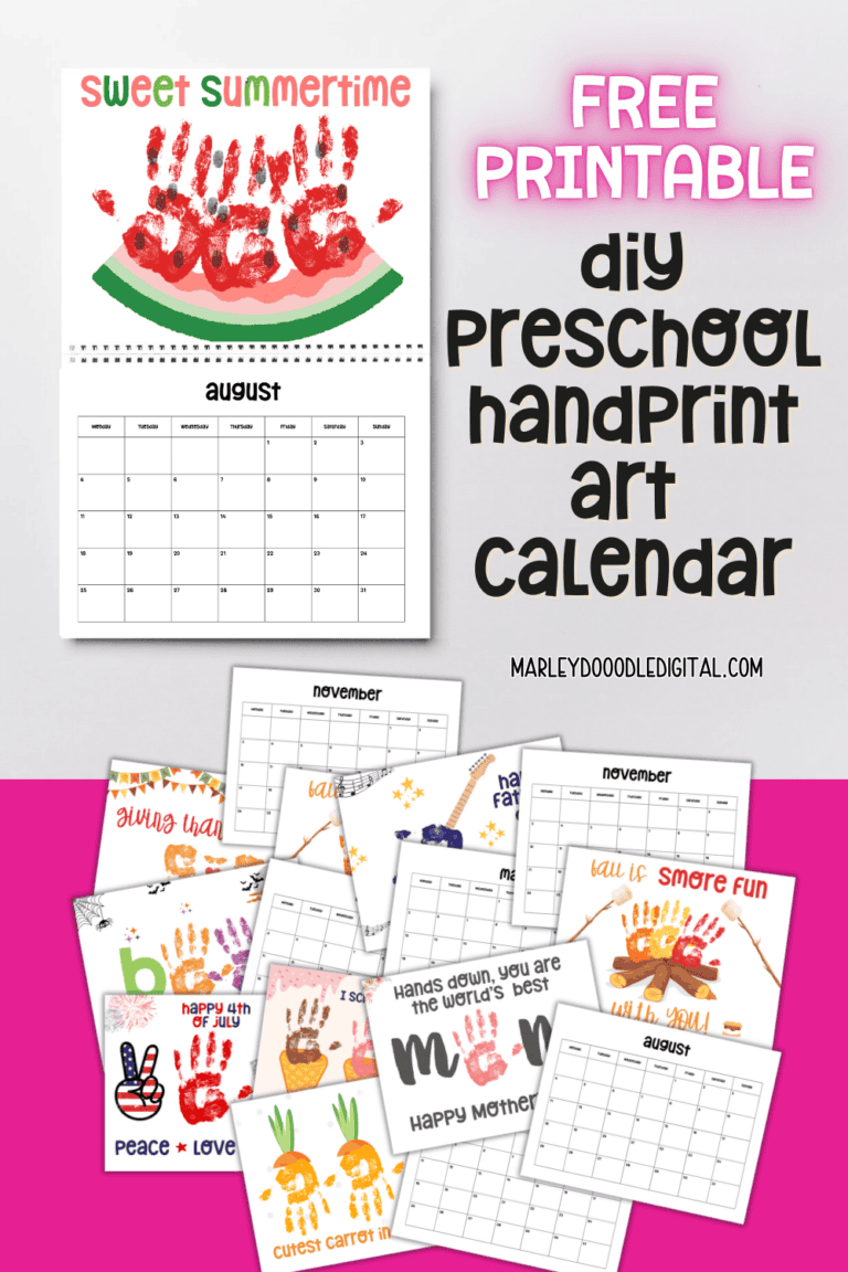 2025 Cute & Free 12 Month Handprint Art Calendar - Marley Doodle Digital