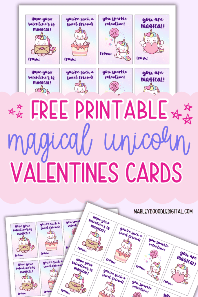 Magical Free Printable Unicorn Valentine Cards - Marley Doodle Digital