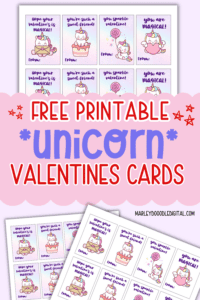 Magical Free Printable Unicorn Valentine Cards - Marley Doodle Digital