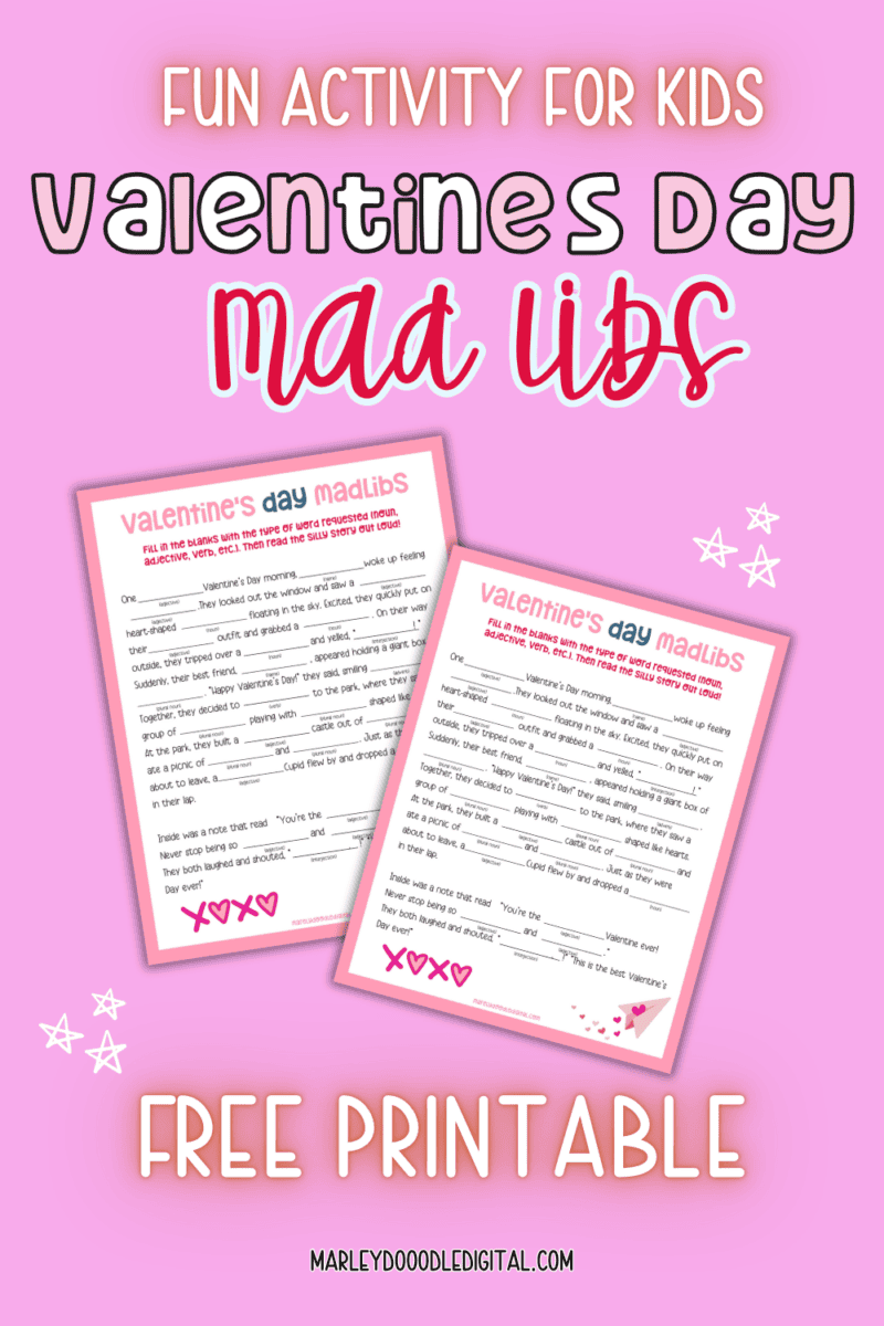 Festive Valentines Mad Libs Printable - Marley Doodle Digital