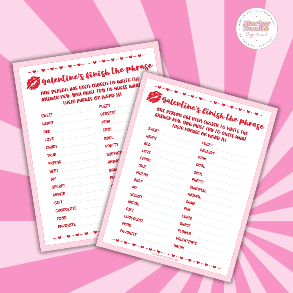 Galentine's Day Scattergories Games (2 Versions!) - Marley Doodle Digital