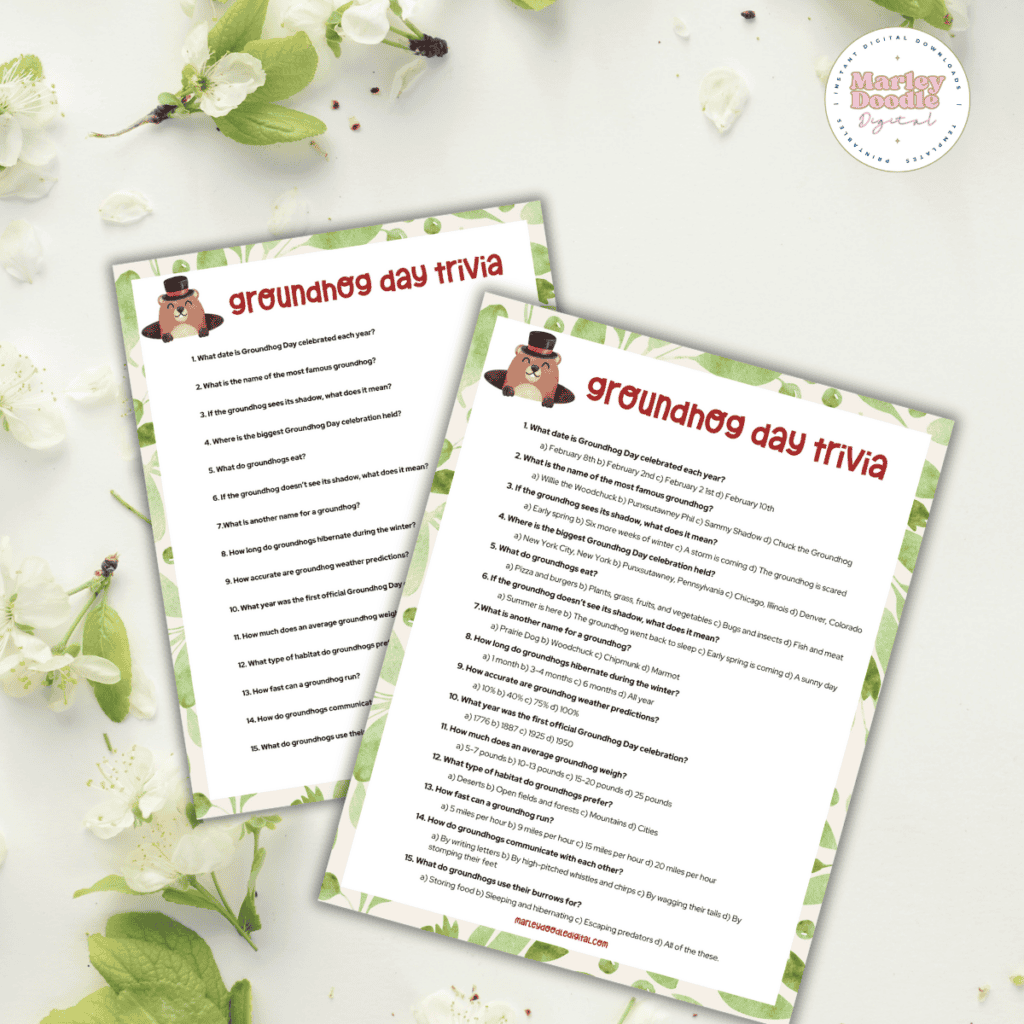 Free Printable Groundhog Day Trivia Questions (and answers!) - Marley ...