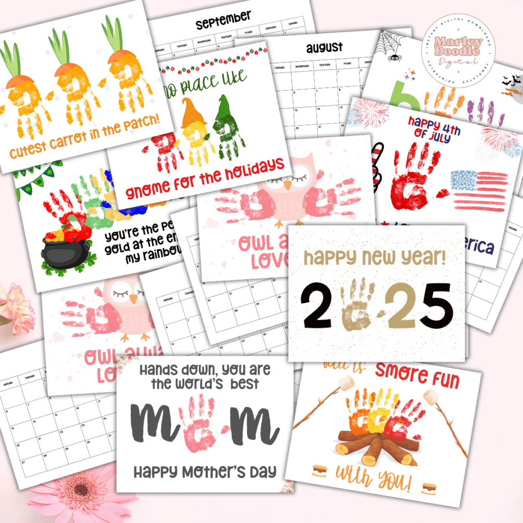 2025 Cute & Free 12 Month Handprint Art Calendar - Marley Doodle Digital