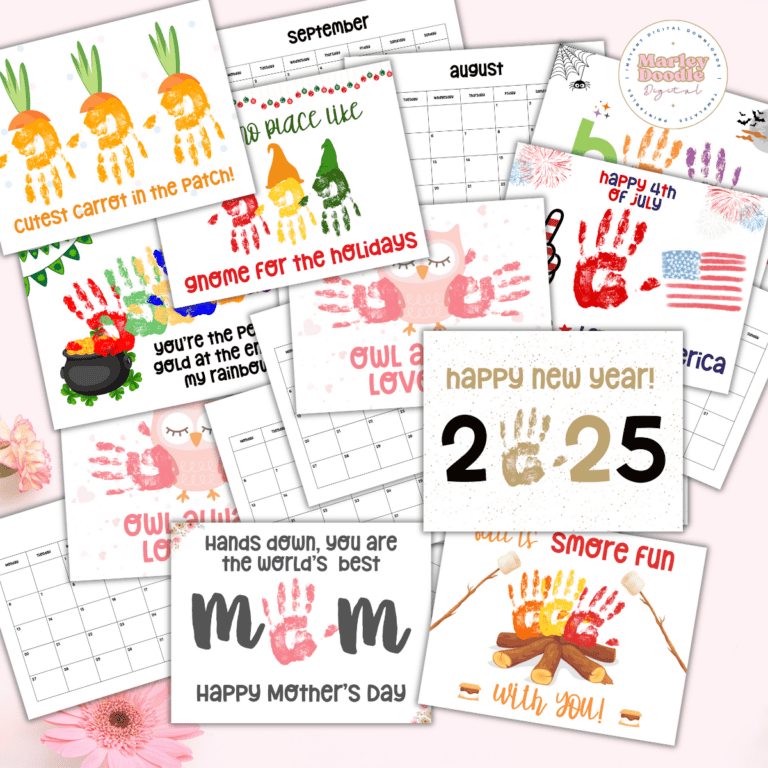 2025 Cute & Free 12 Month Handprint Art Calendar - Marley Doodle Digital