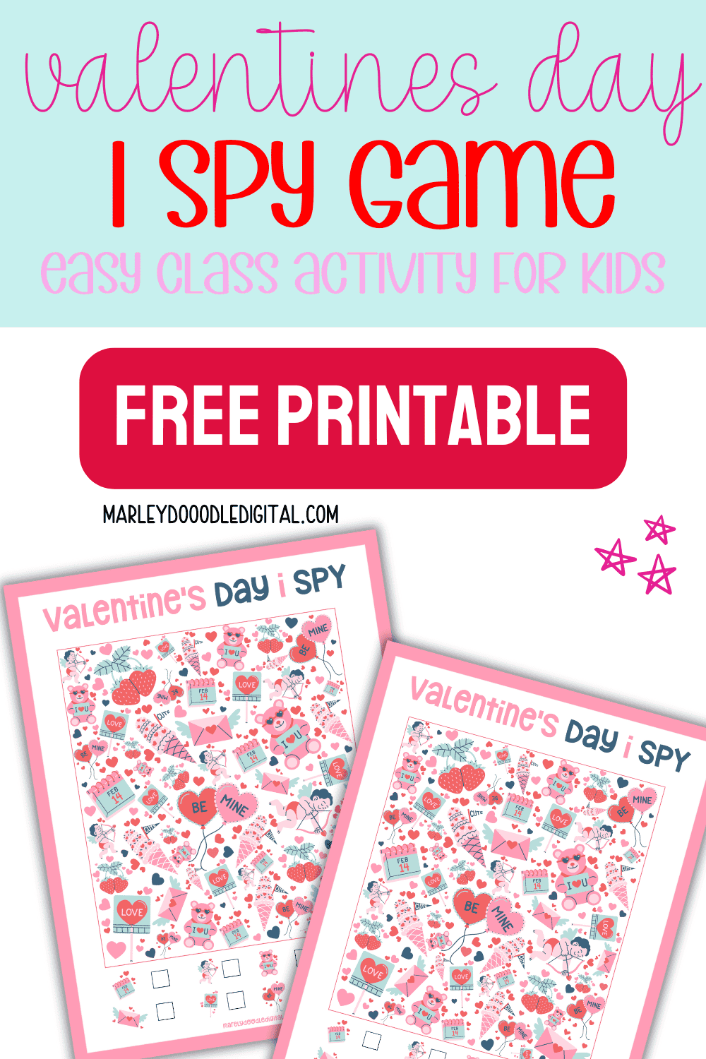 Cute & Fun Valentine's Day I Spy Printable - Marley Doodle Digital