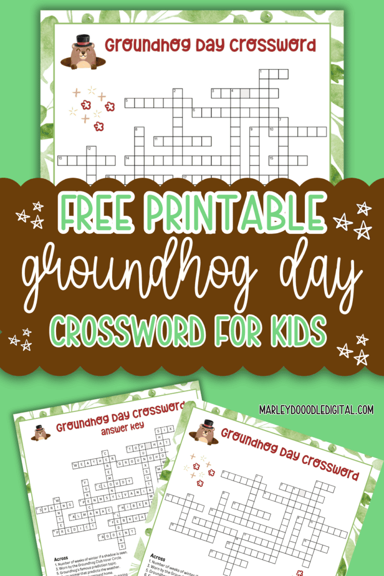 Fun Groundhog Day Crossword Puzzle (Free!) - Marley Doodle Digital
