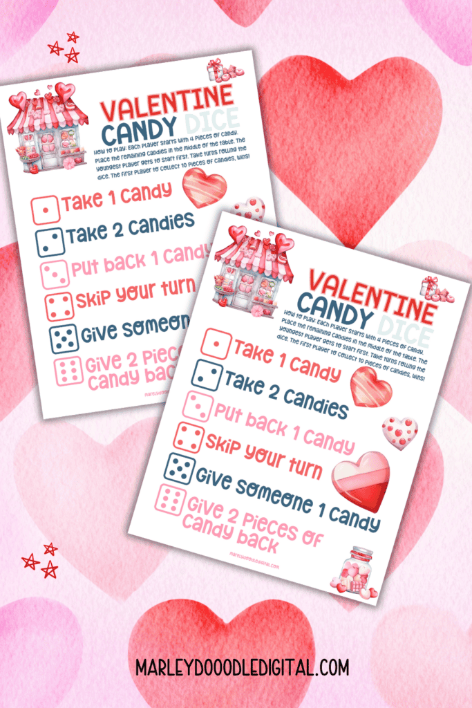 Free Printable Valentine Candy Dice Game (Fun for All!) - Marley Doodle ...