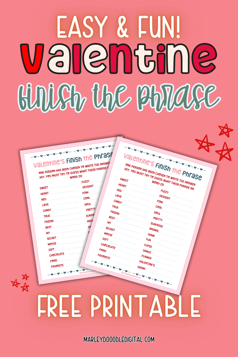Fun Valentine's Day Finish the Phrase Game (Free Printable!) - Marley ...