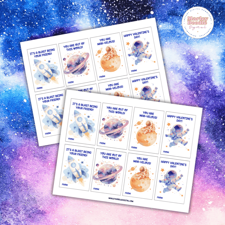 Outer Space Valentine's Day Card (Free Printables!) - Marley Doodle Digital