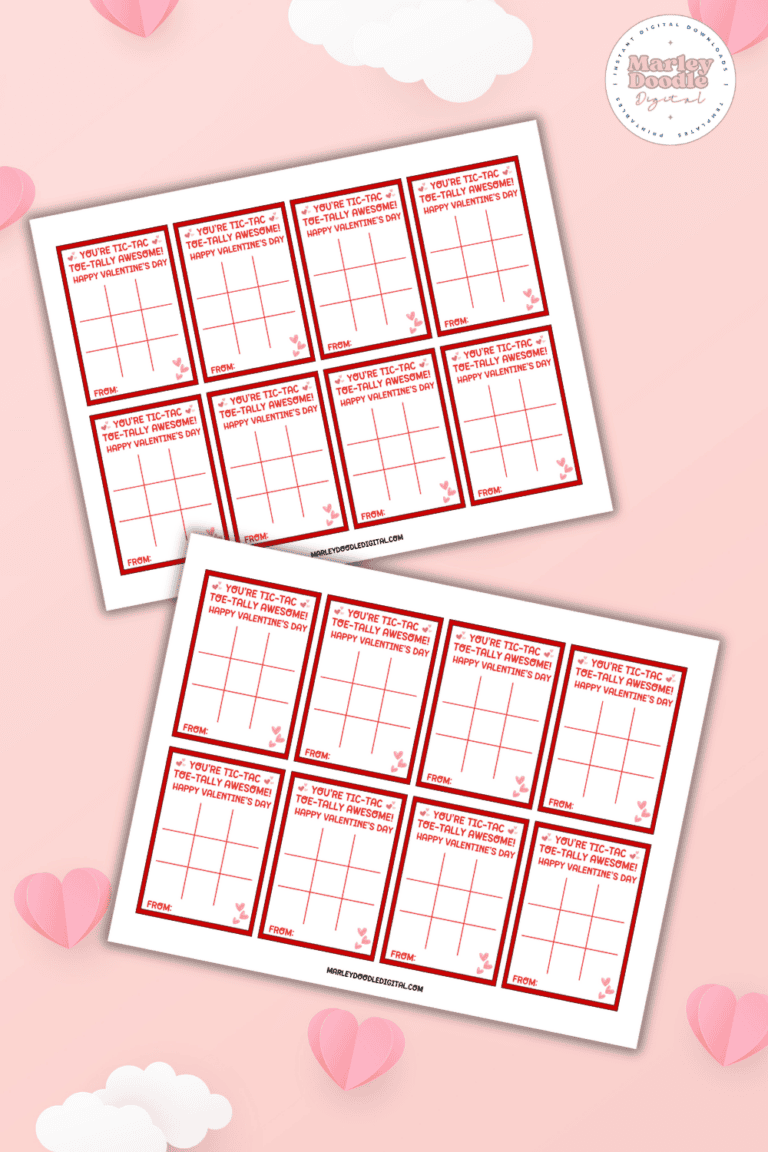 Cute & Free Printable Tic Tac Toe Valentine Day Cards - Marley Doodle ...